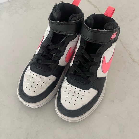 Nike | Shoes | Nike Black And Pink Hightop Sneakers With Velcro Strap ...